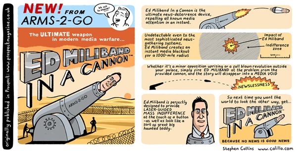 Stephen Collins's cartoon: Ed Miliband in a cannon